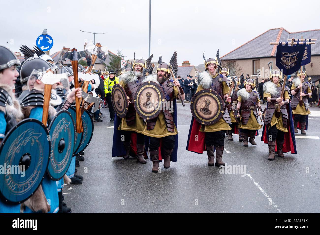 Lerwick, Scotland, 01.28.2025 Guizer Jarl Calum Grains leads with the ...