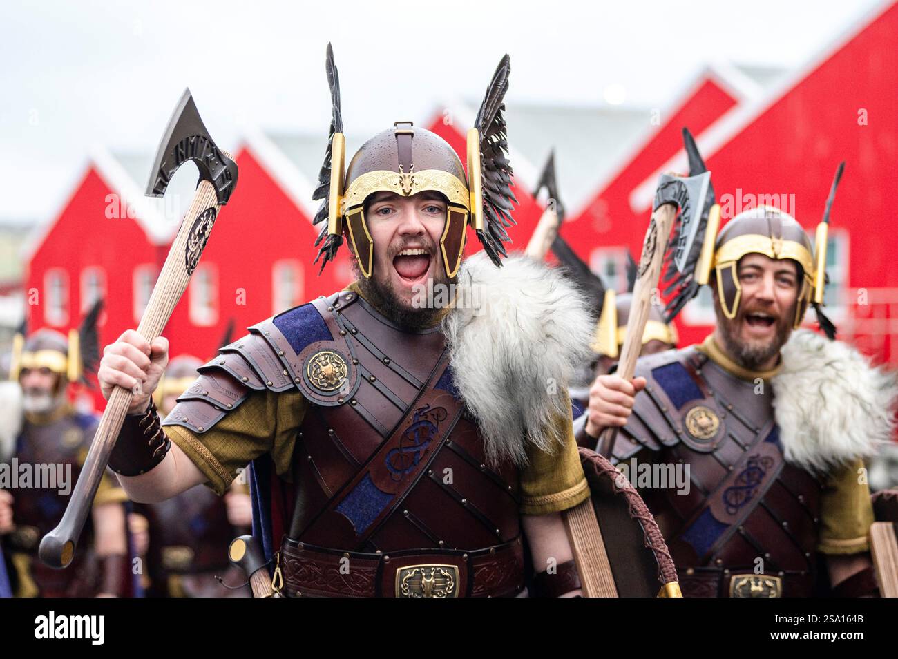 Lerwick, Scotland, 01.28.2025 Guizer Jarl Calum Grains leads with the ...