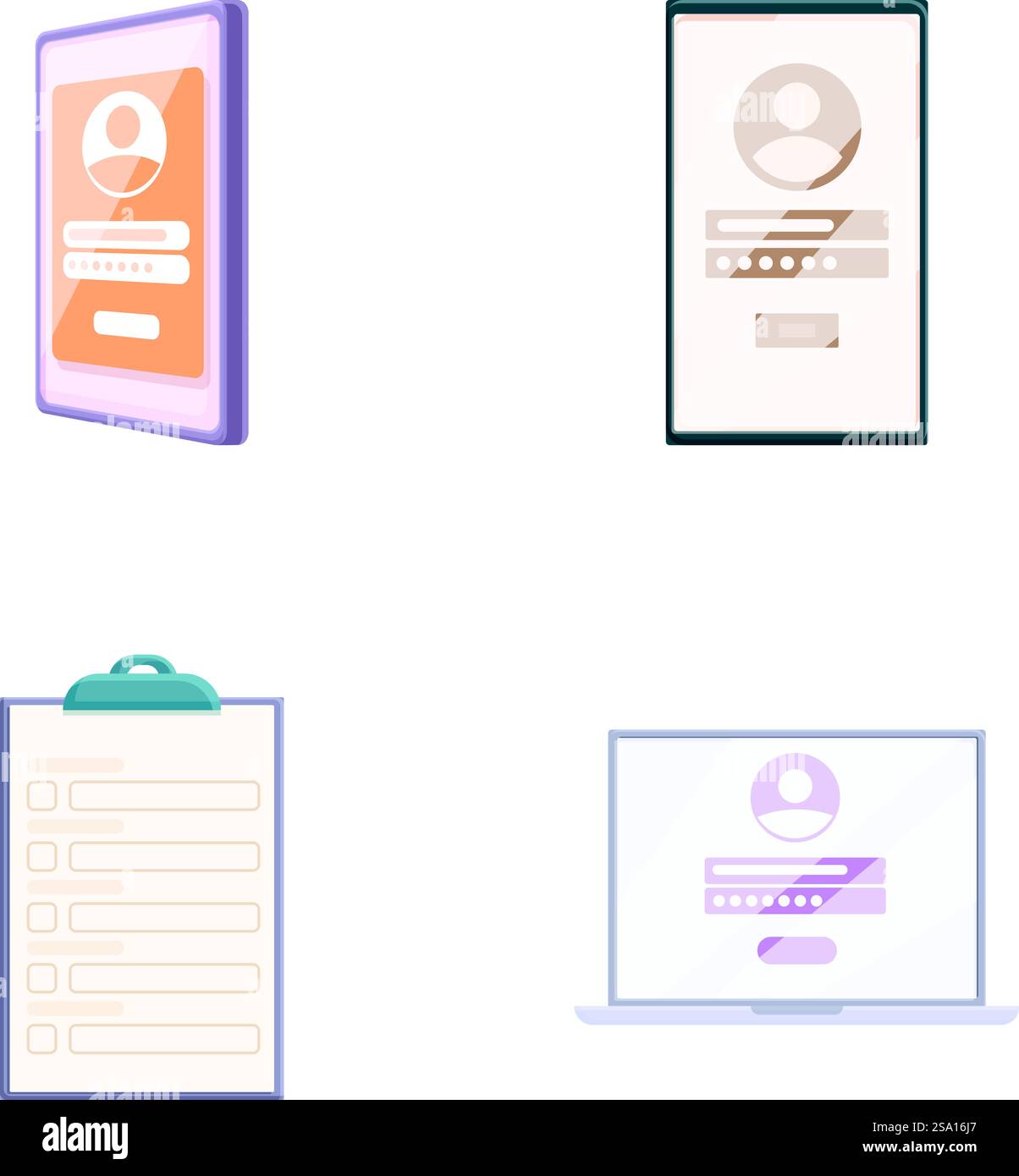 Registration icons set cartoon vector. Electronic and paper ...