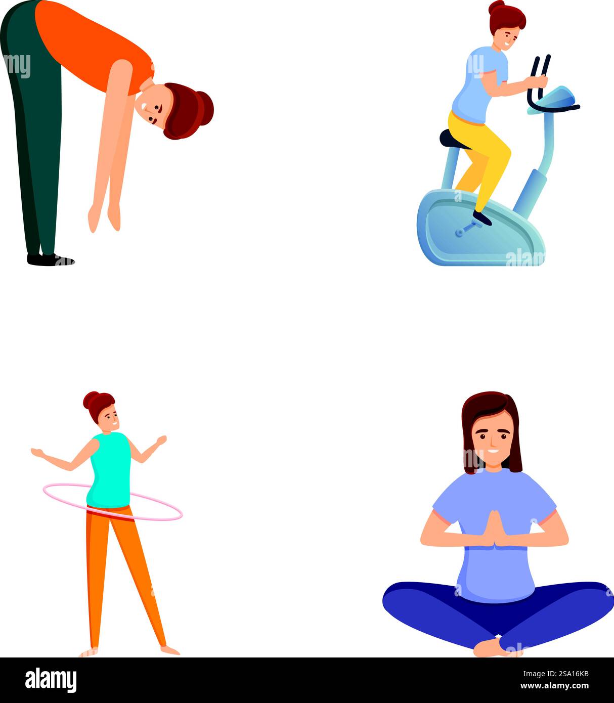 Gym exercise icons set cartoon vector. People doing sport exercise ...
