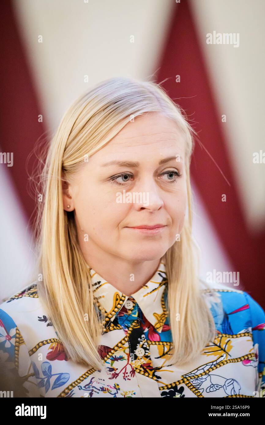RIGA, Latvia. 28th Jan, 2025. Elina Valtonen (at photo), Minister of ...