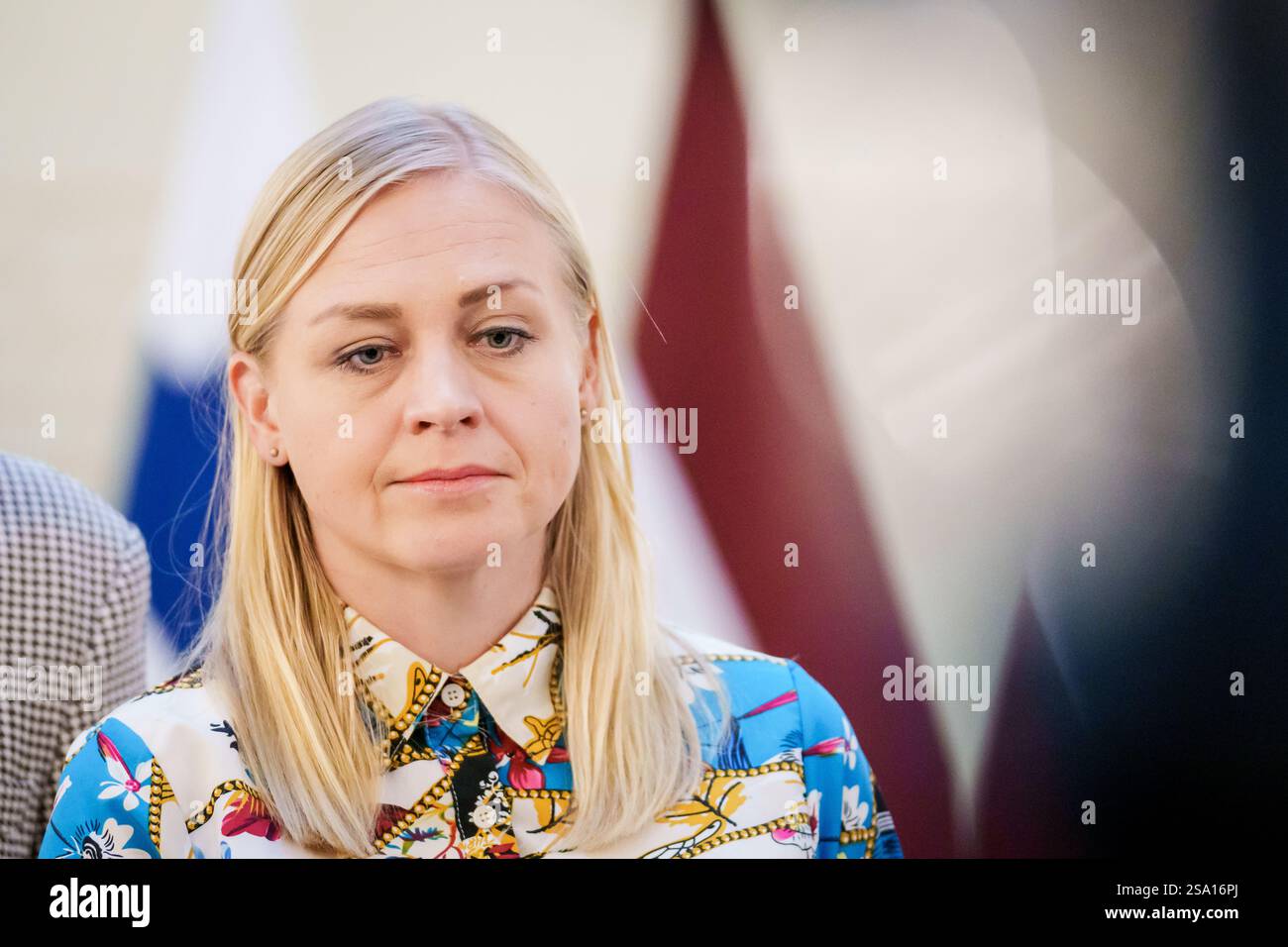 RIGA, Latvia. 28th Jan, 2025. Elina Valtonen (at photo), Minister of ...