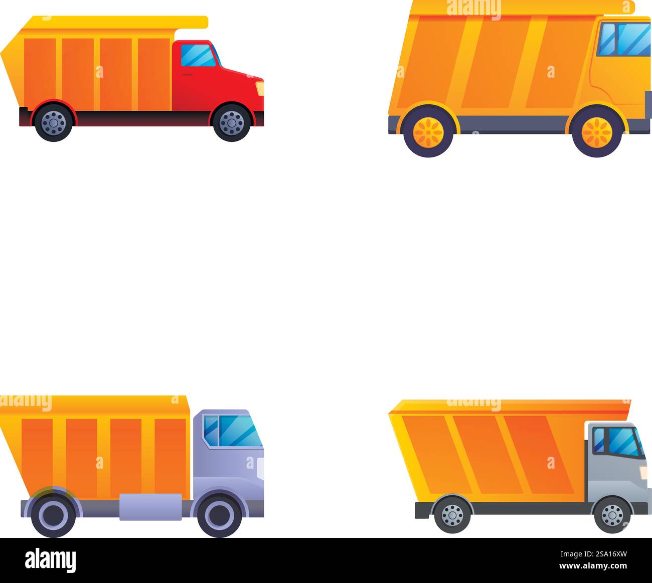 Dump truck icons set cartoon vector. Yellow dump truck tipper ...