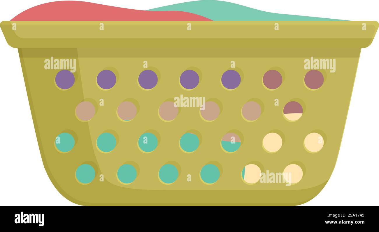 Textile clothes of basket icon cartoon vector. Laundry pot. Home wash ...