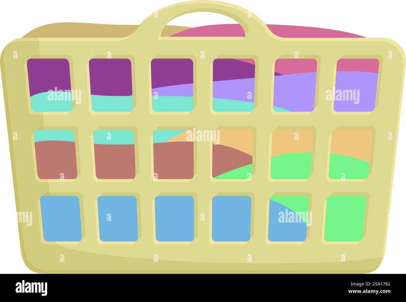 Full laundry basket icon cartoon vector. Basin container. Home cleaning ...