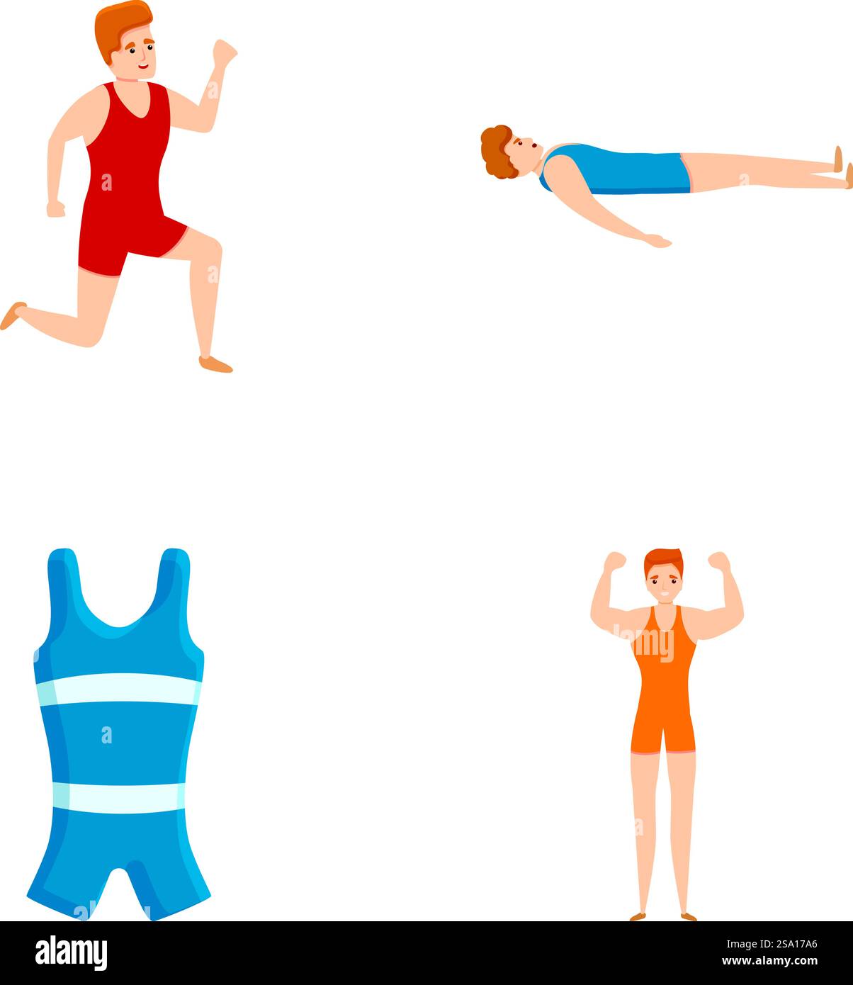 Athlete wrestling icons set cartoon vector. Male wrestler during ...