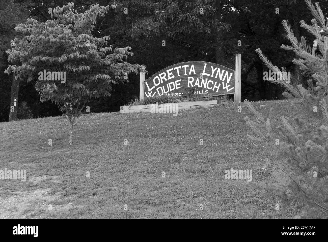 The Loretta Lynn Dude Ranch sign in Hurricane Mills, Tennessee, offers ...