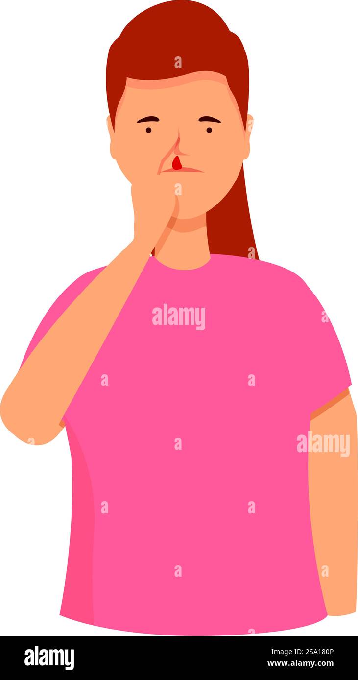 Nosebleed problem icon cartoon vector. Girl nose pain. Infected blood. Nosebleed problem icon ...