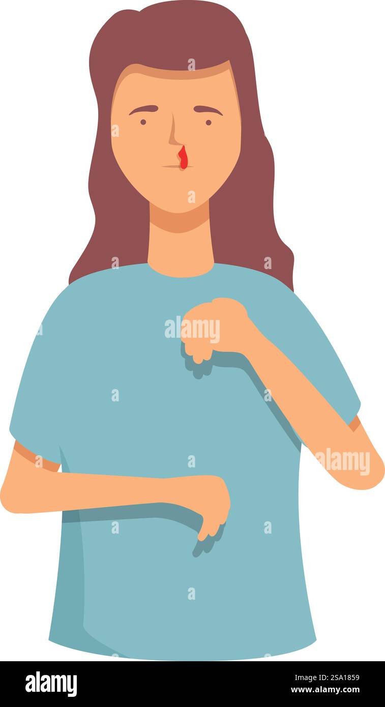 Nosebleed woman icon cartoon vector. Sad disease. Face nose. Nosebleed ...