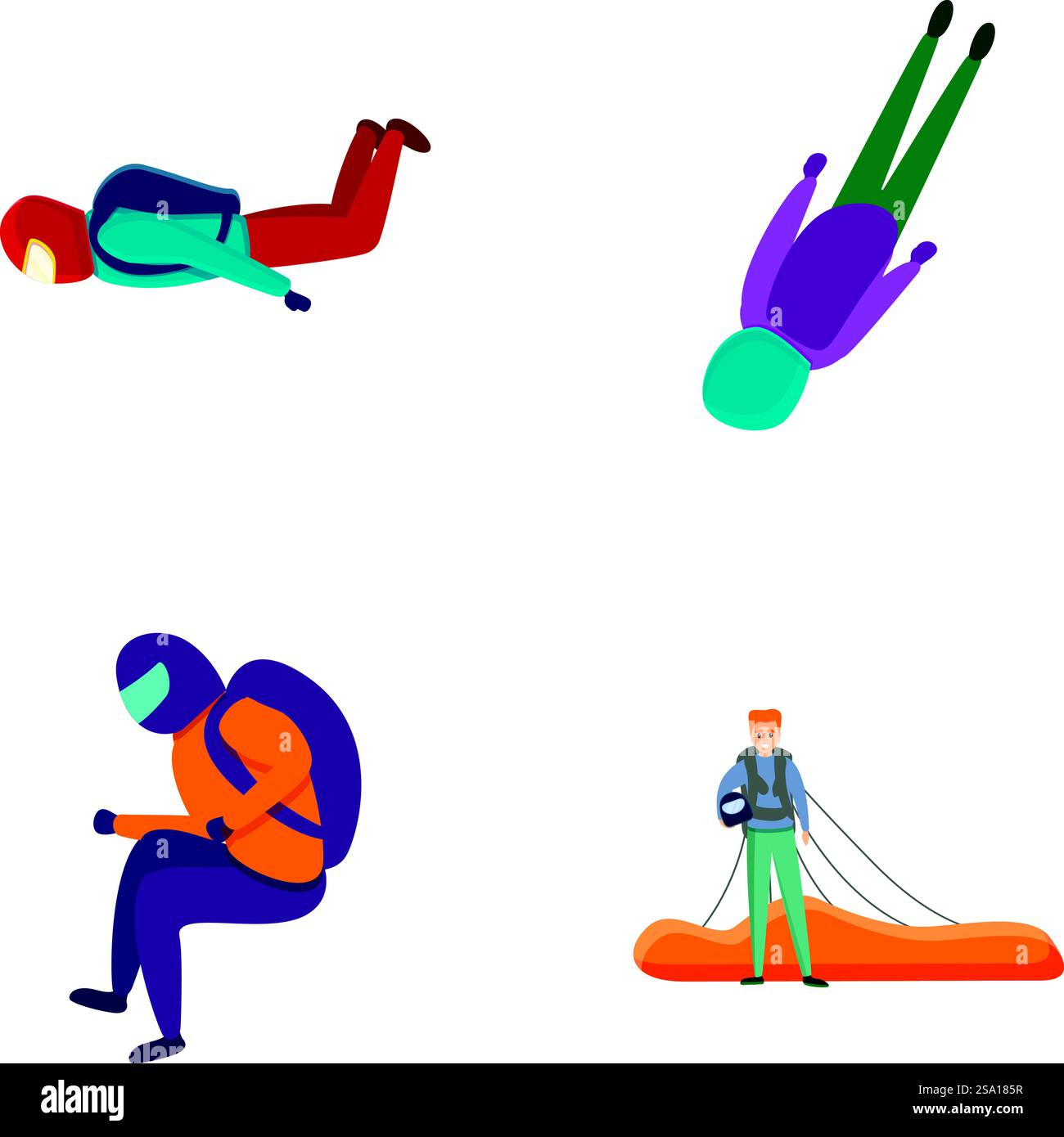 Parachute skydiver icons set cartoon vector. Various parachutist ...