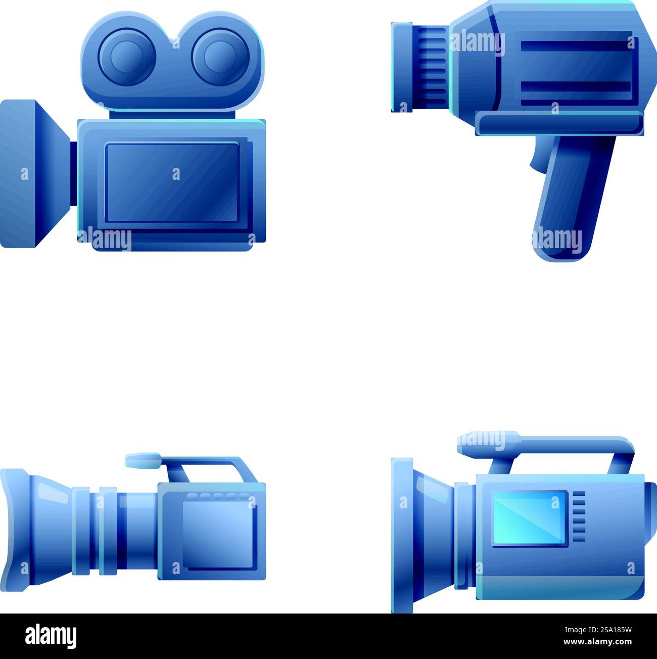 Movie camera icons set cartoon vector. Retro and modern digital video camera. Video recording ...