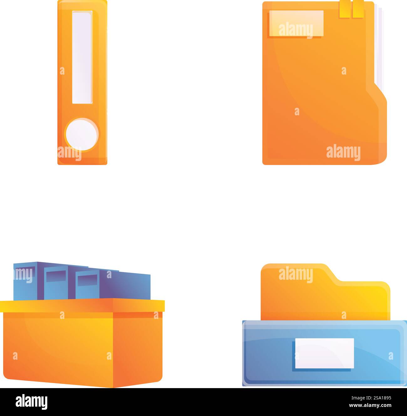 Office document icons set cartoon vector. Binder folder and registration journal. Office ...