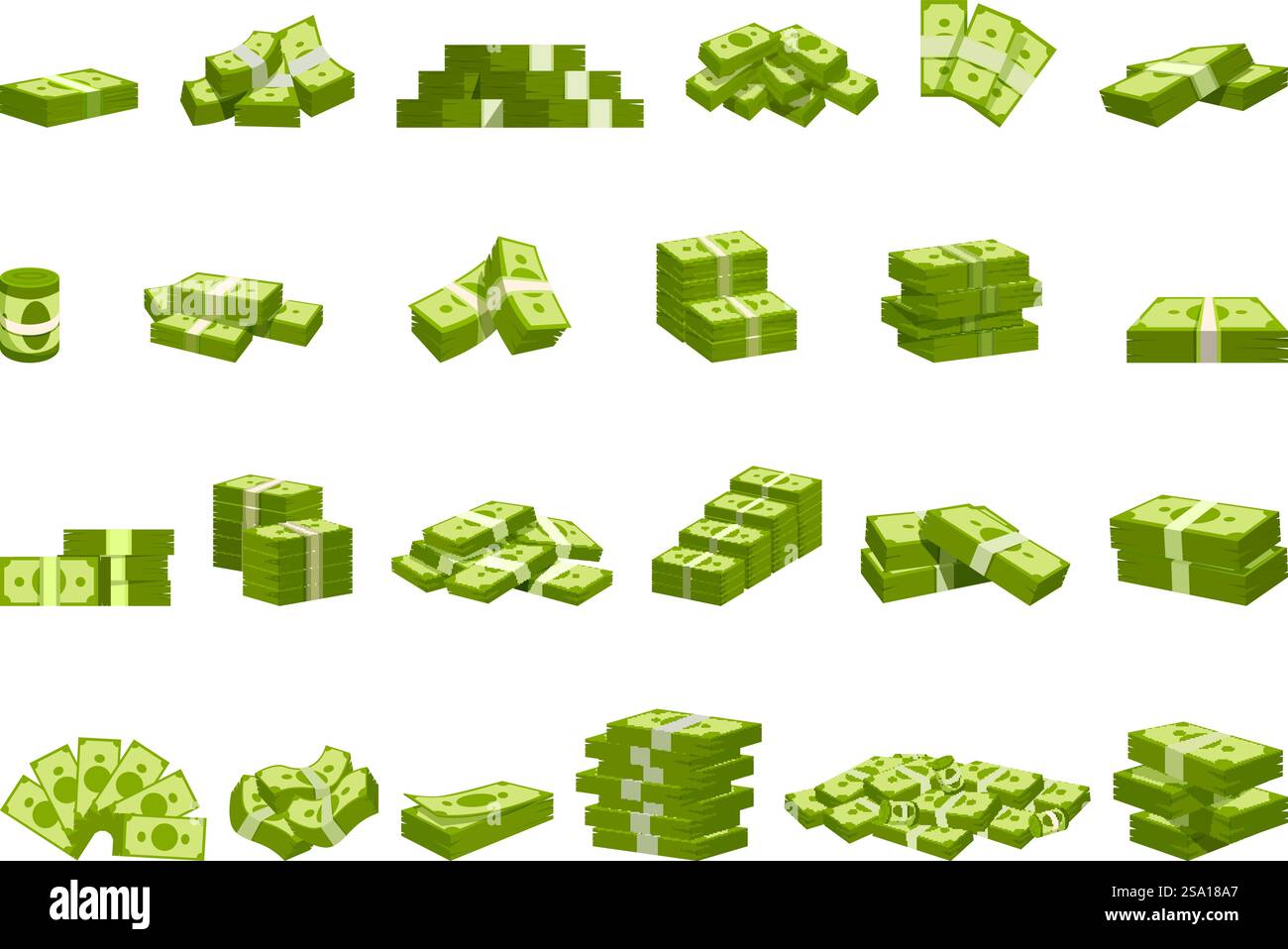 Money bundle icons set cartoon vector. Dollar stack. Cash bunch. Money ...