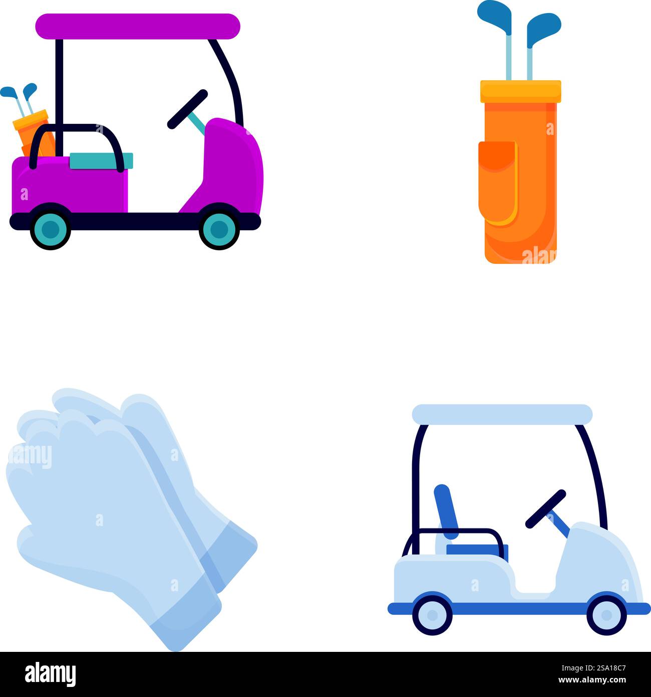 Golf equipment icons set cartoon vector. Golf cart, bag and pair of ...