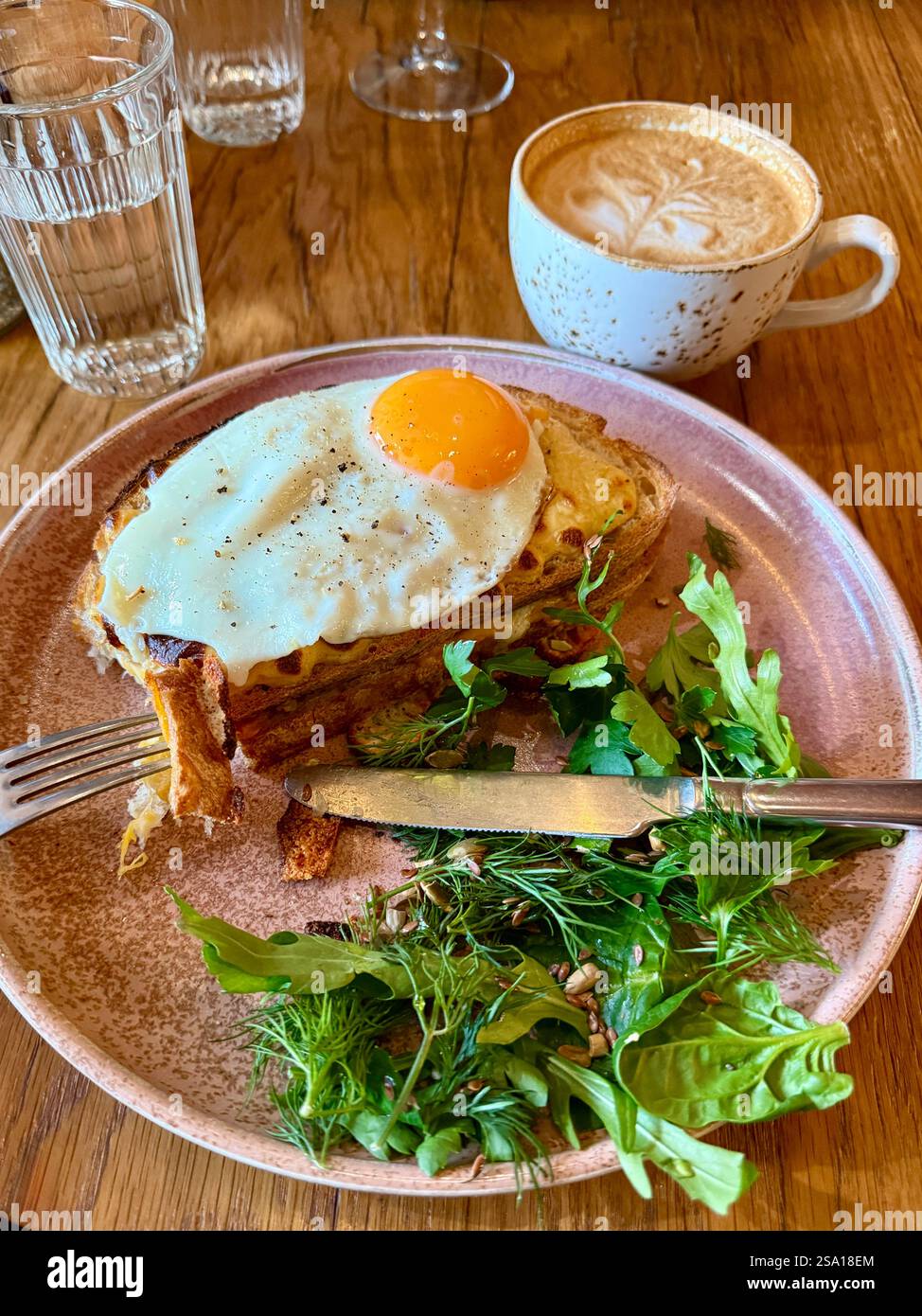 Croque madame, French Toast with Poached Egg, Ham and Cheese Stock ...