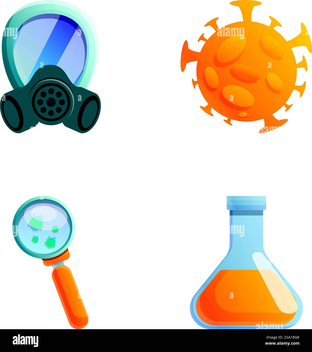 Biological pollution icons set cartoon vector. Gas mask, bacteria and ...
