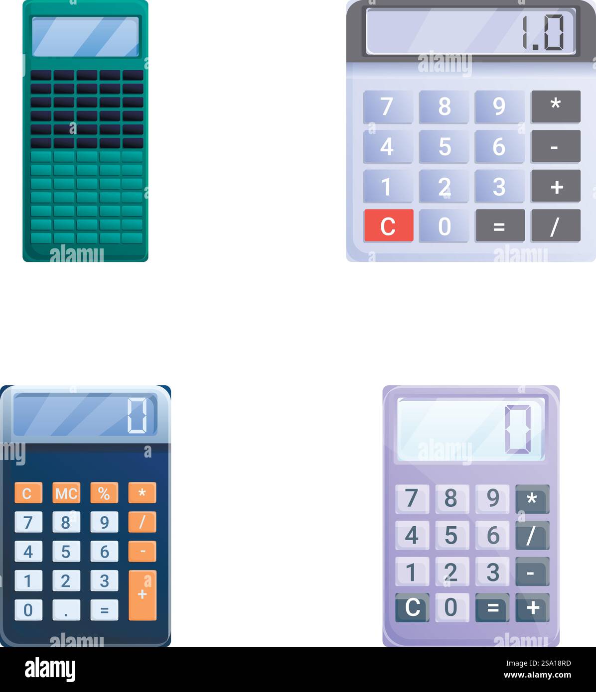 Calculator icons set cartoon vector. Basic calculator in various color ...