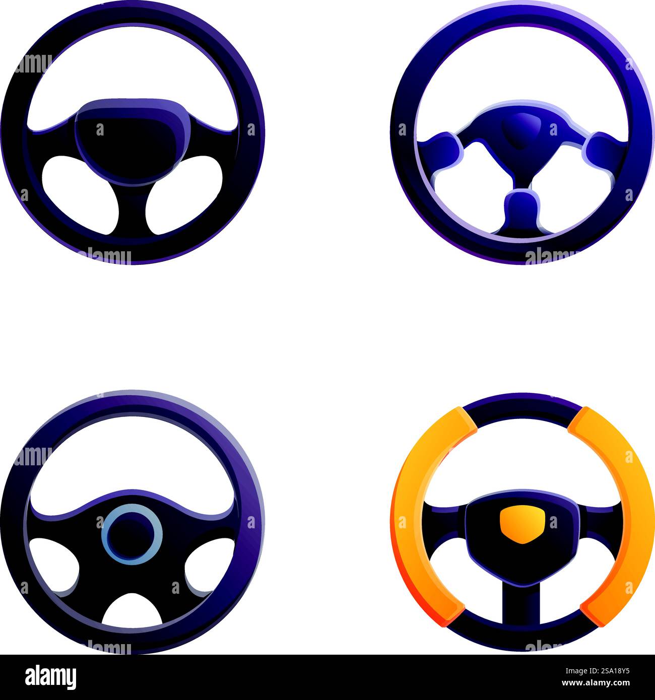 Steering wheel icons set cartoon vector. Different car steering wheel ...