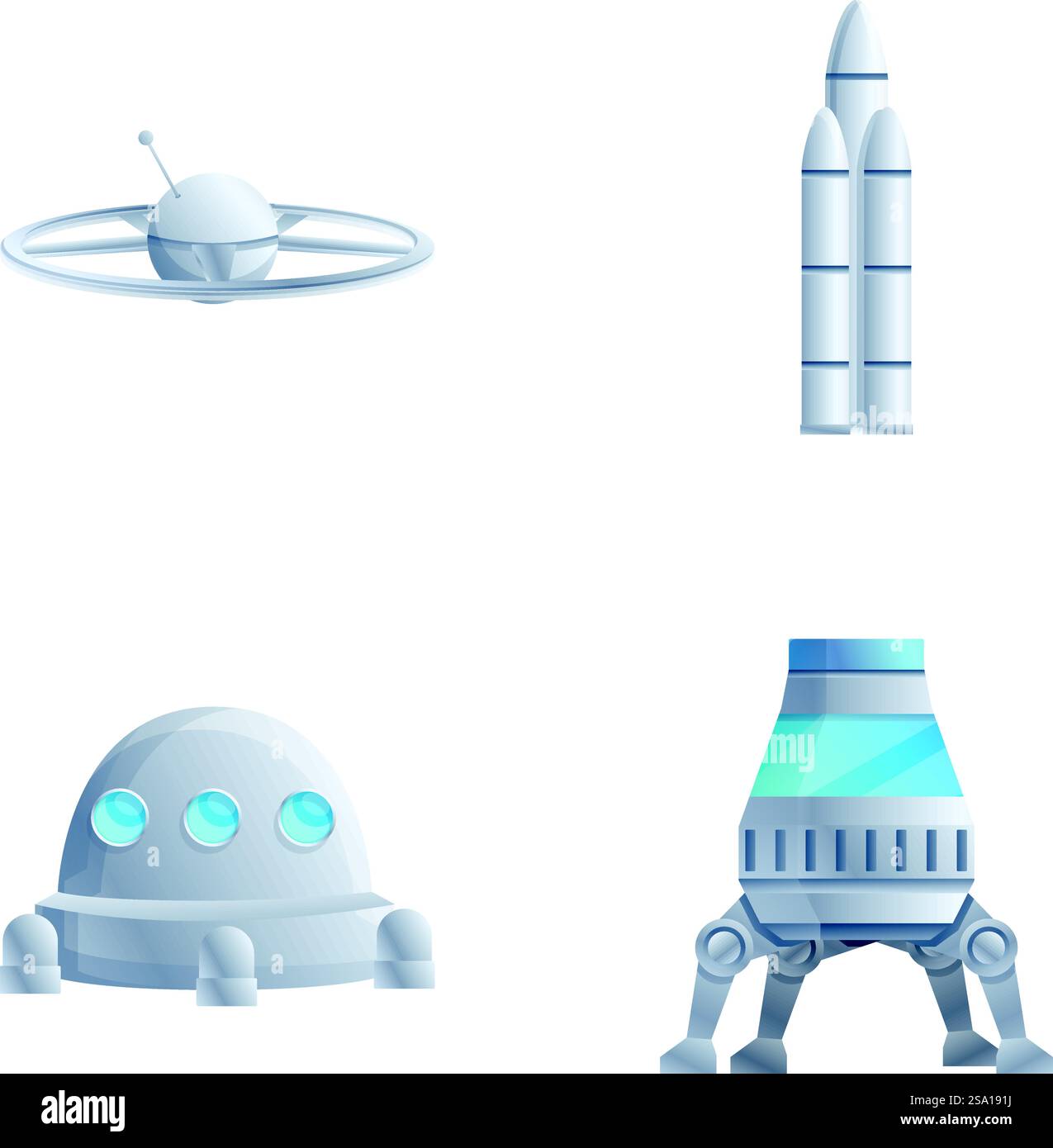 Space transport icons set cartoon vector. Space station, ship, moon and ...