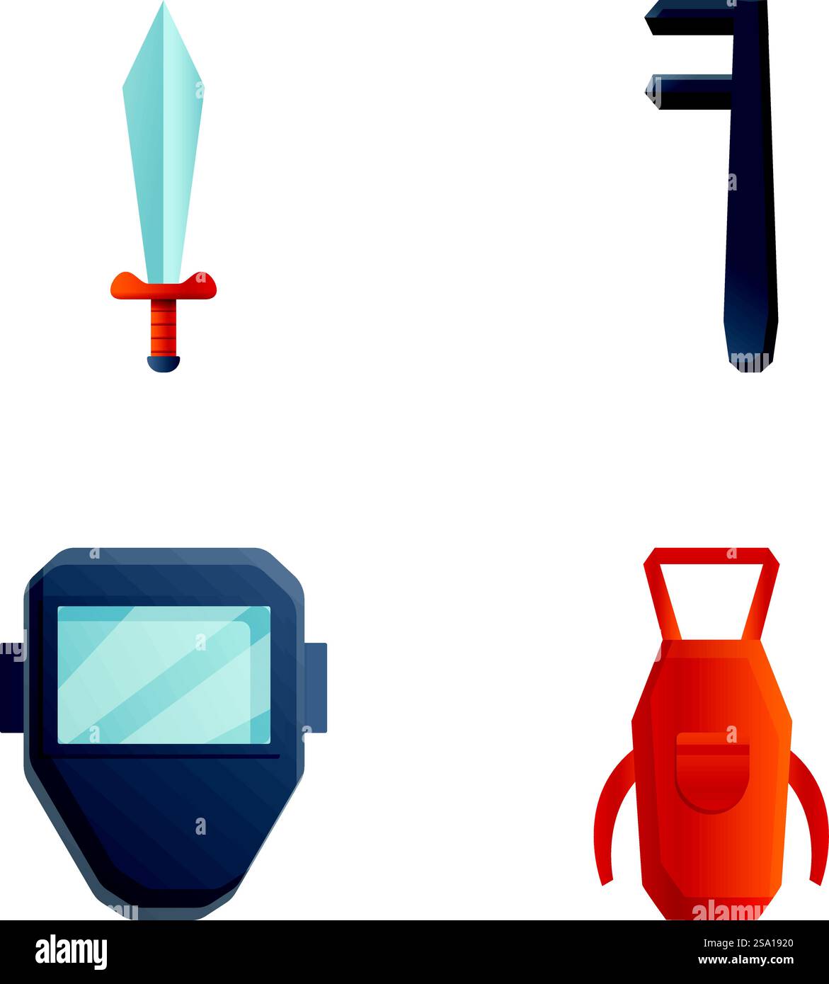 Blacksmith tool icons set cartoon vector. Protective equipment ...