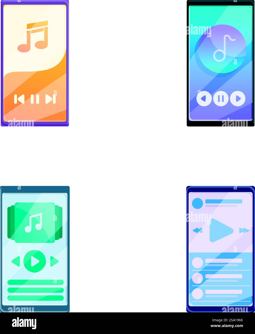 Music player icons set cartoon vector. Music player app on mobile phone ...