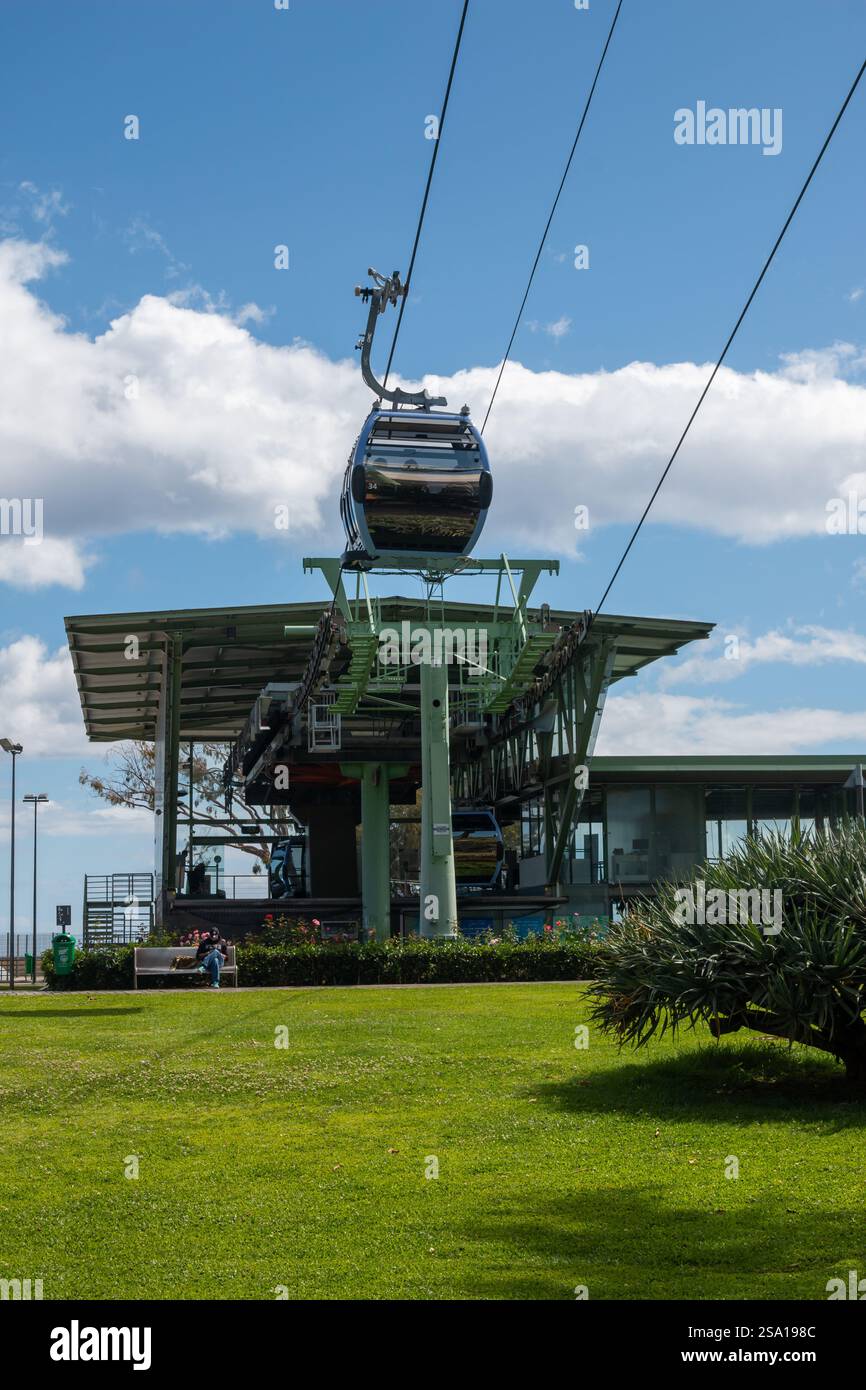 Funicular station in the downtown. One cabin leaving up the hill ...