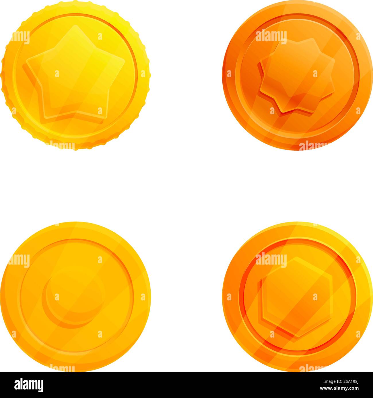 Gold coin icons set cartoon vector. Various golden token coin with star ...