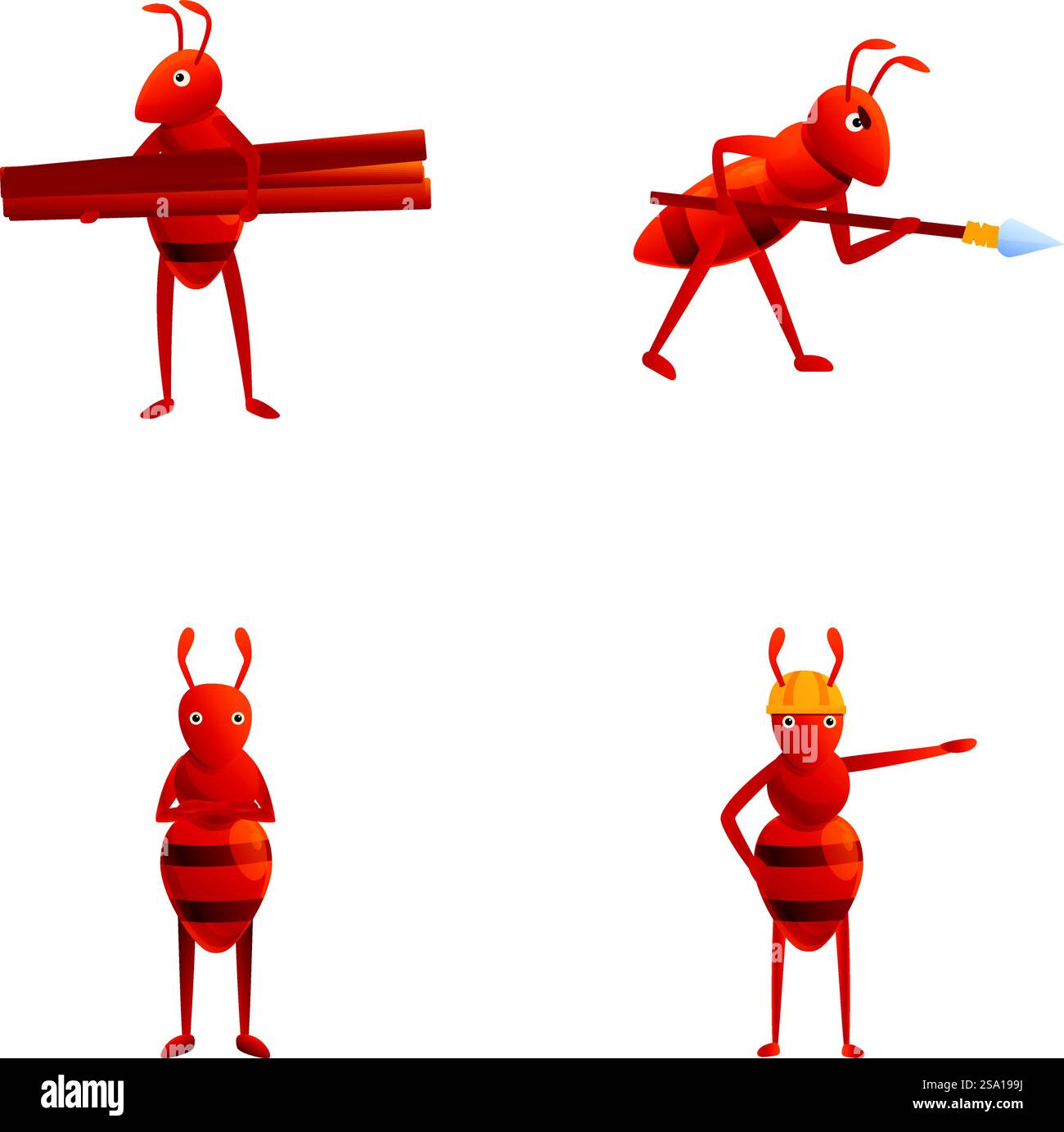 Cartoon ant icons set cartoon vector. Cute ant at work. Various ...