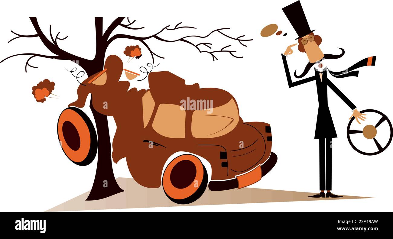 Man have got into a road accident. Upset long mustache man in the top ...