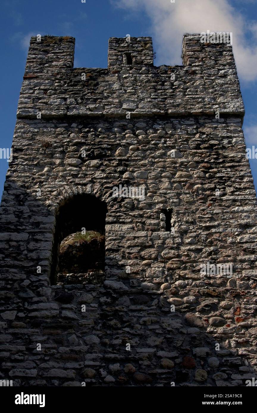 A rubble corner tower of the Castello di Rovereto or Castel Veneto at ...