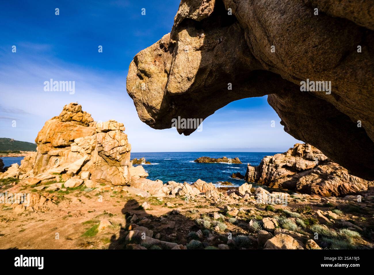 Granite rock formations on the shore near Li Cossi beach close to the ...