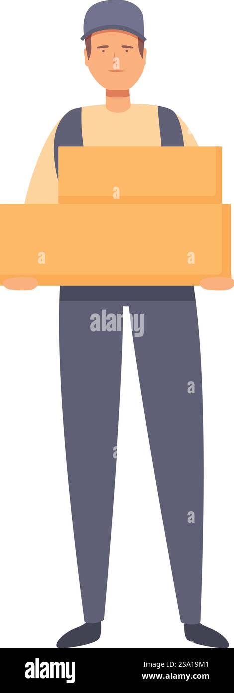 Parcel box storekeeper icon cartoon vector. Room cargo. Female person ...