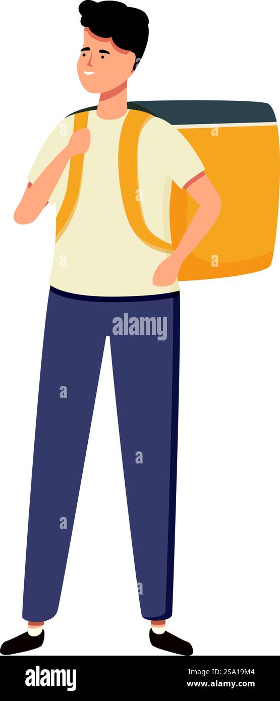 Happy courier backpack icon cartoon vector. Moped shipping. Vehicle ...