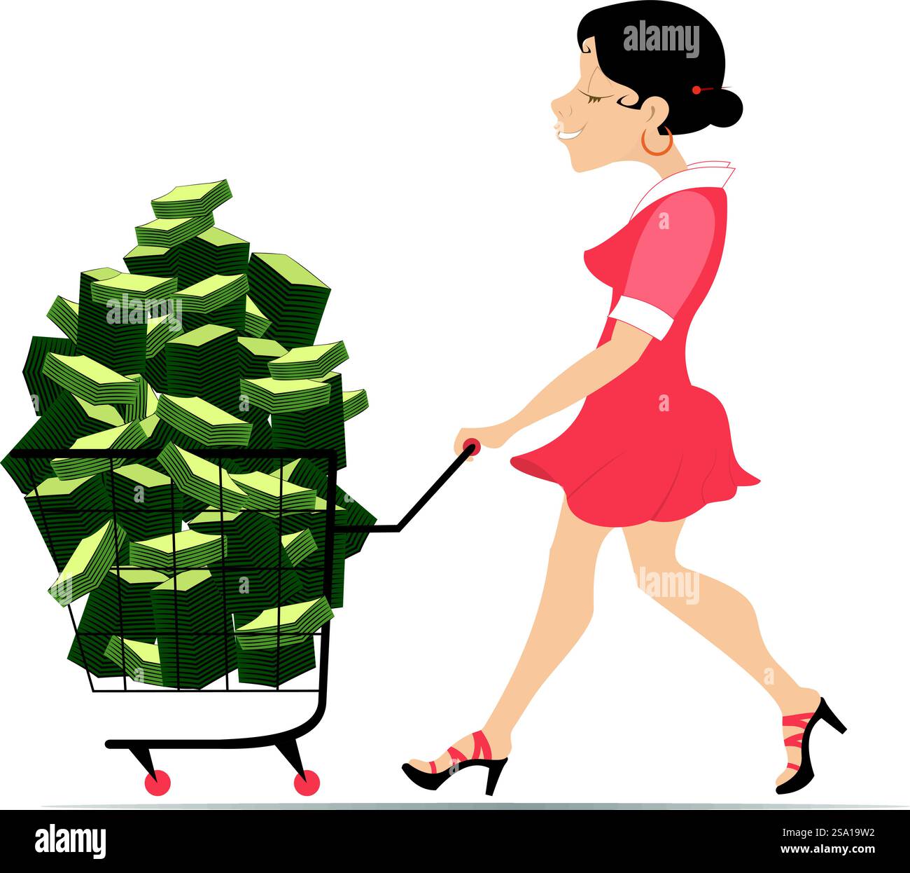 Success in business. Gambling. Lottery. Successful woman is pushing a ...