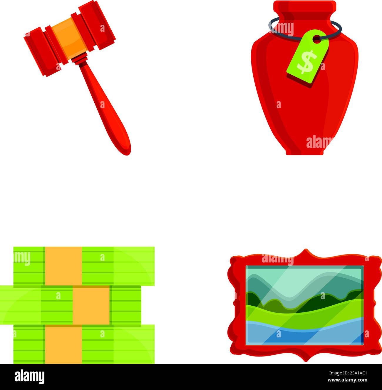 Auction icons set cartoon vector. Buying and selling lot at auction ...