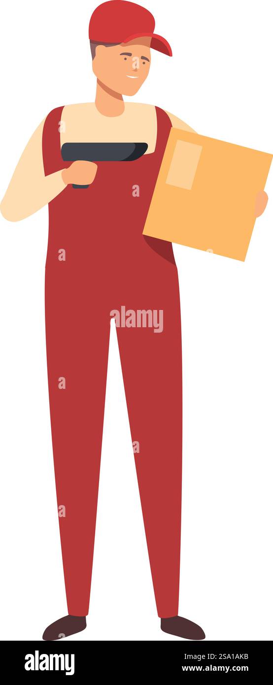 Young storekeeper icon cartoon vector. Work delivery parcel. Mail ...