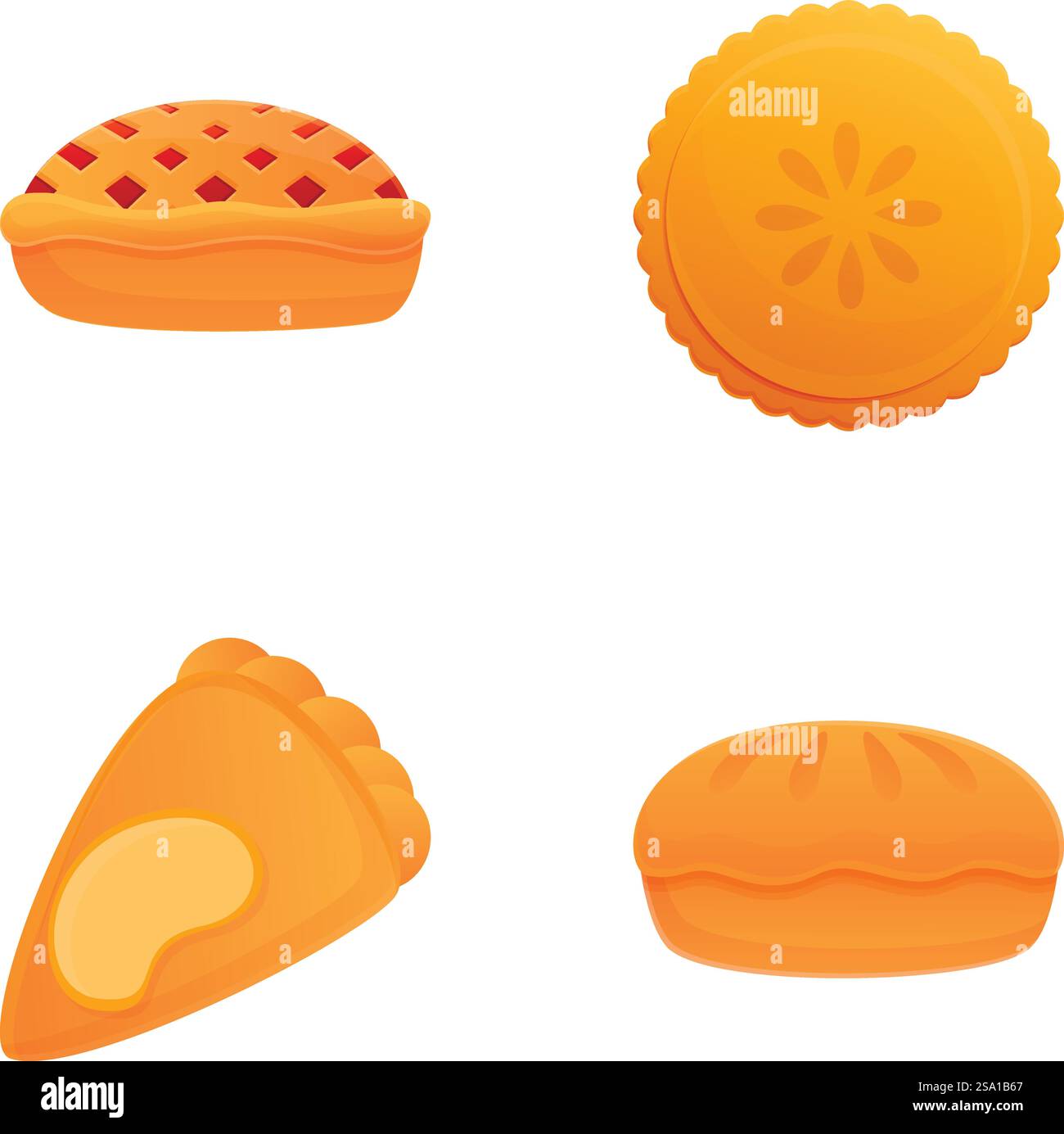 Pie icons set cartoon vector. Delicious homemade pie whole and slice ...