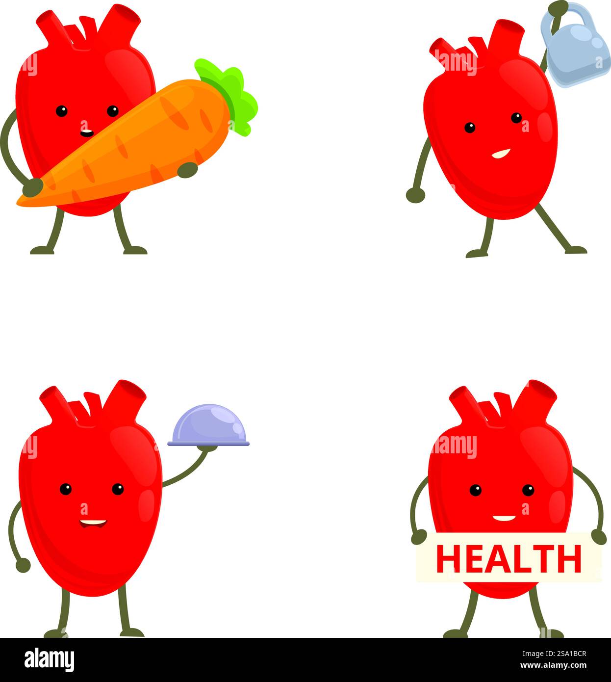 Cartoon heart icons set cartoon vector. Cute happy healthy heart organ. Cartoon character ...