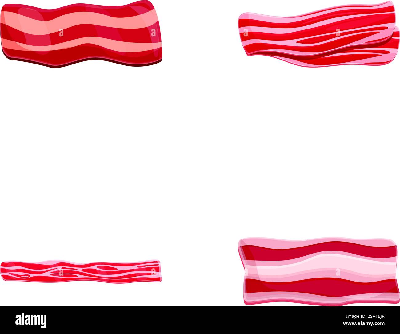 Fried bacon icons set cartoon vector. Four strip of fried crispy bacon ...