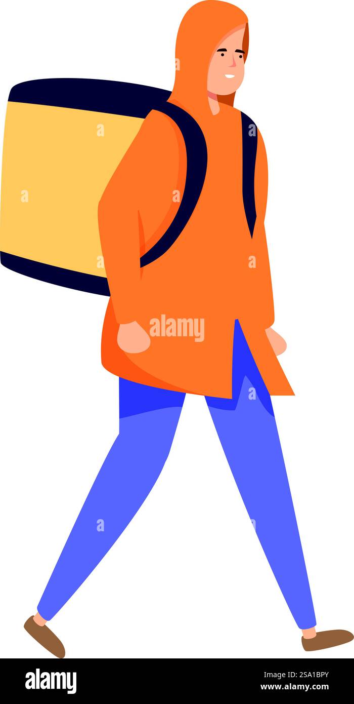 Courier under rain icon cartoon vector. Food delivery. Pizza service ...