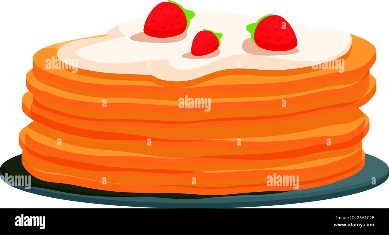 Strawberry pancake food icon cartoon vector. Family menu. Breakfast stack. Strawberry pancake ...