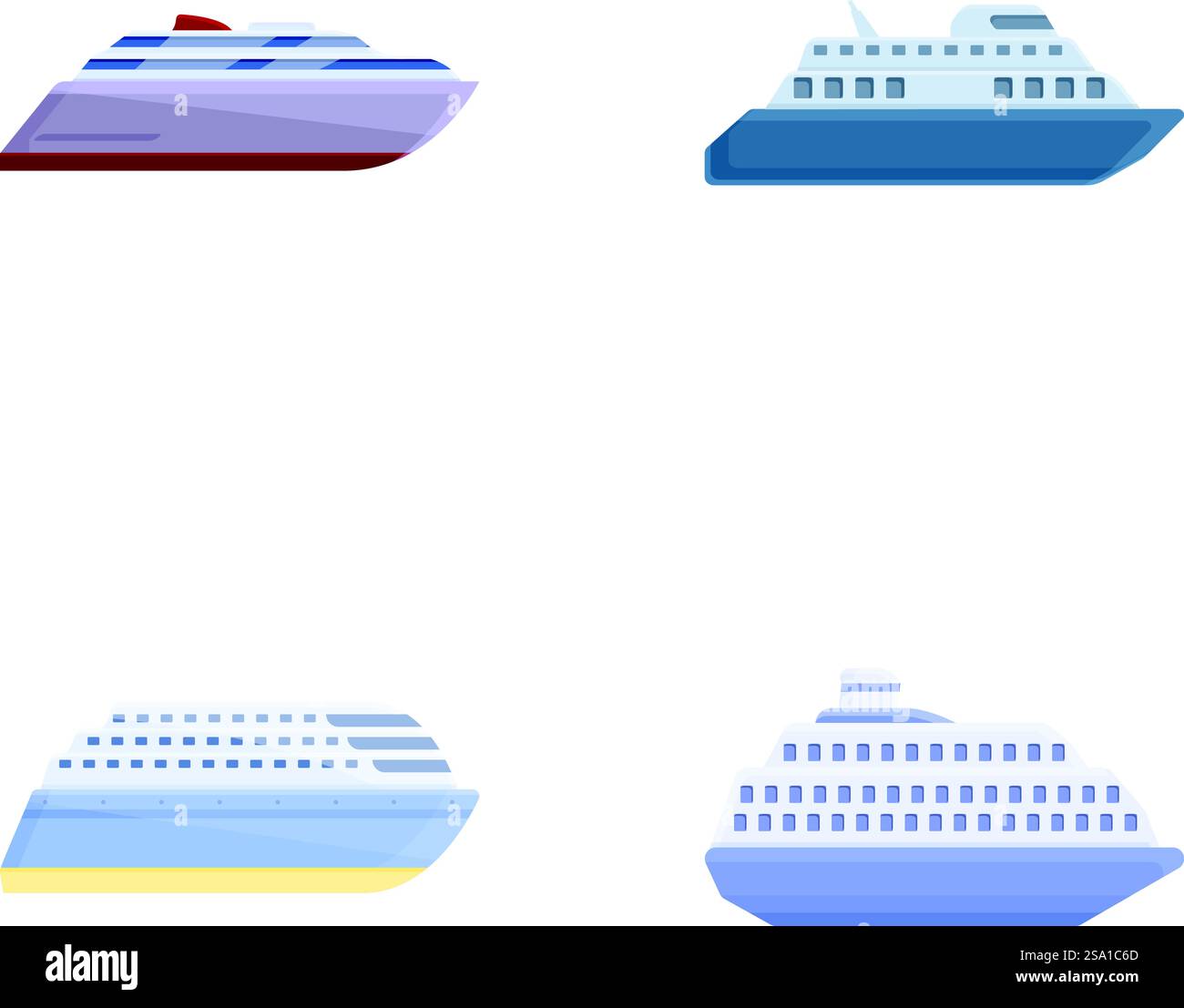 Ferry boat icons set cartoon vector. Passenger or cargo ferry ship. Sea ...