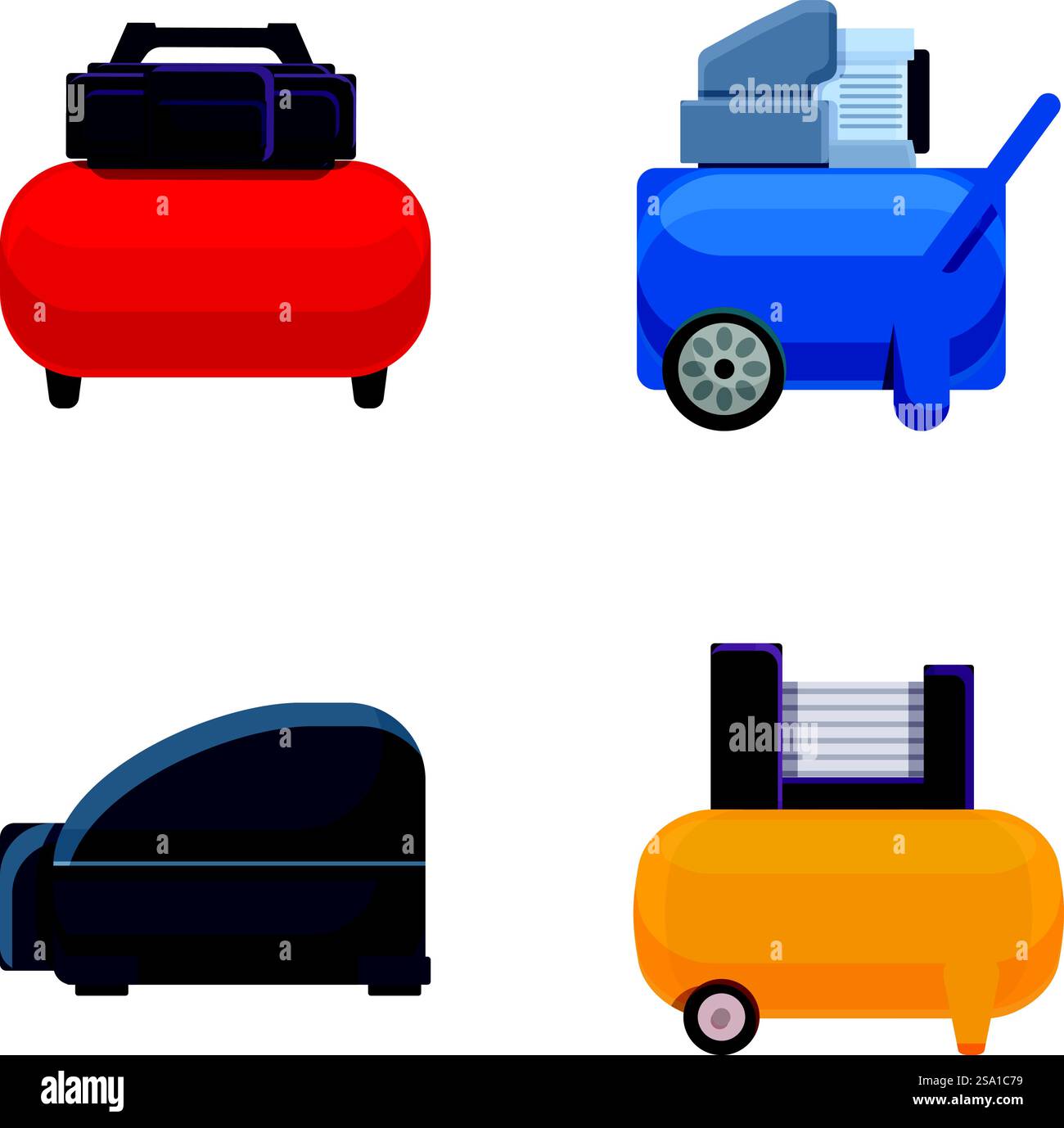 Air compressor icons set cartoon vector. Various type of air compressor ...