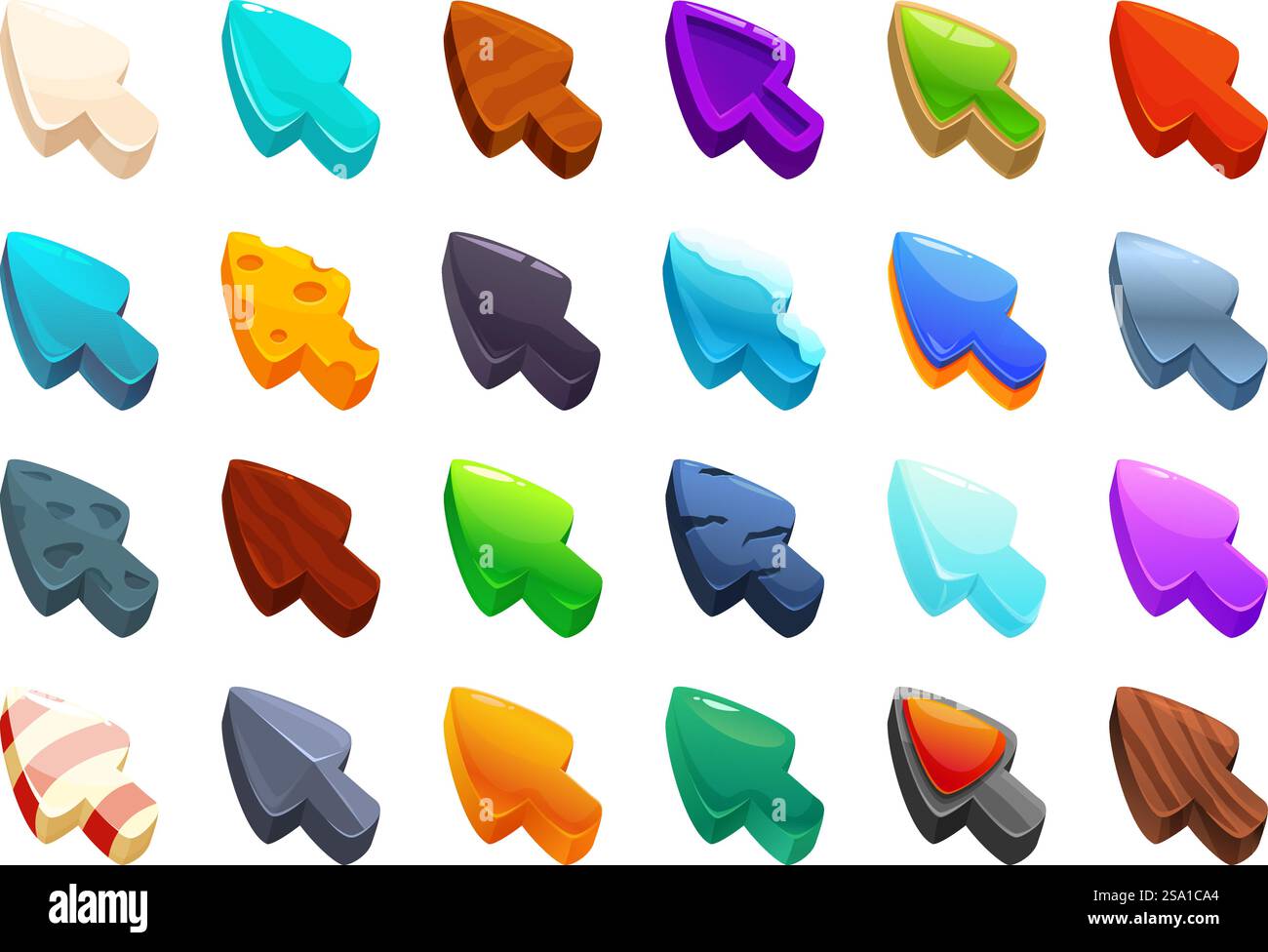 Game ui arrow icons set cartoon vector. Mouse cursor. Play pointer ...