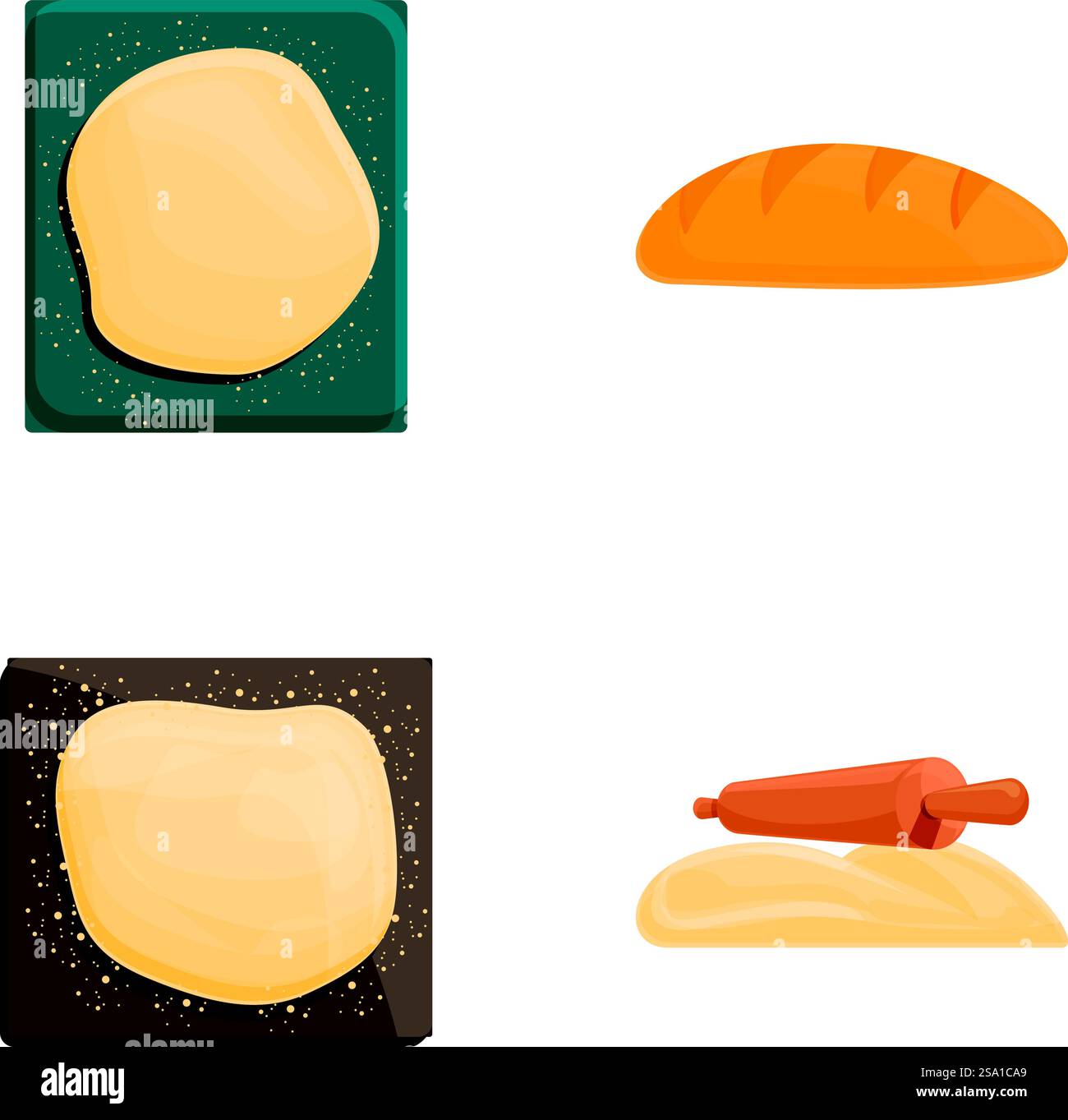 Bread cooking icons set cartoon vector. Kneading and rolling out dough process. Pastries, bakery ...