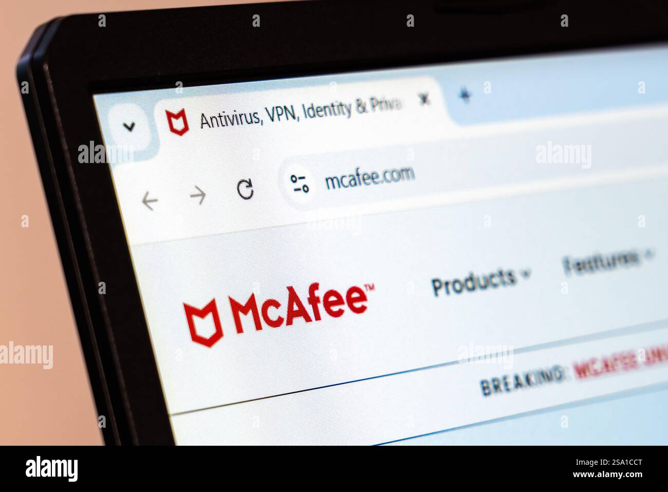 New York, USA - January 26, 2025: McAfee website homepage displaying ...