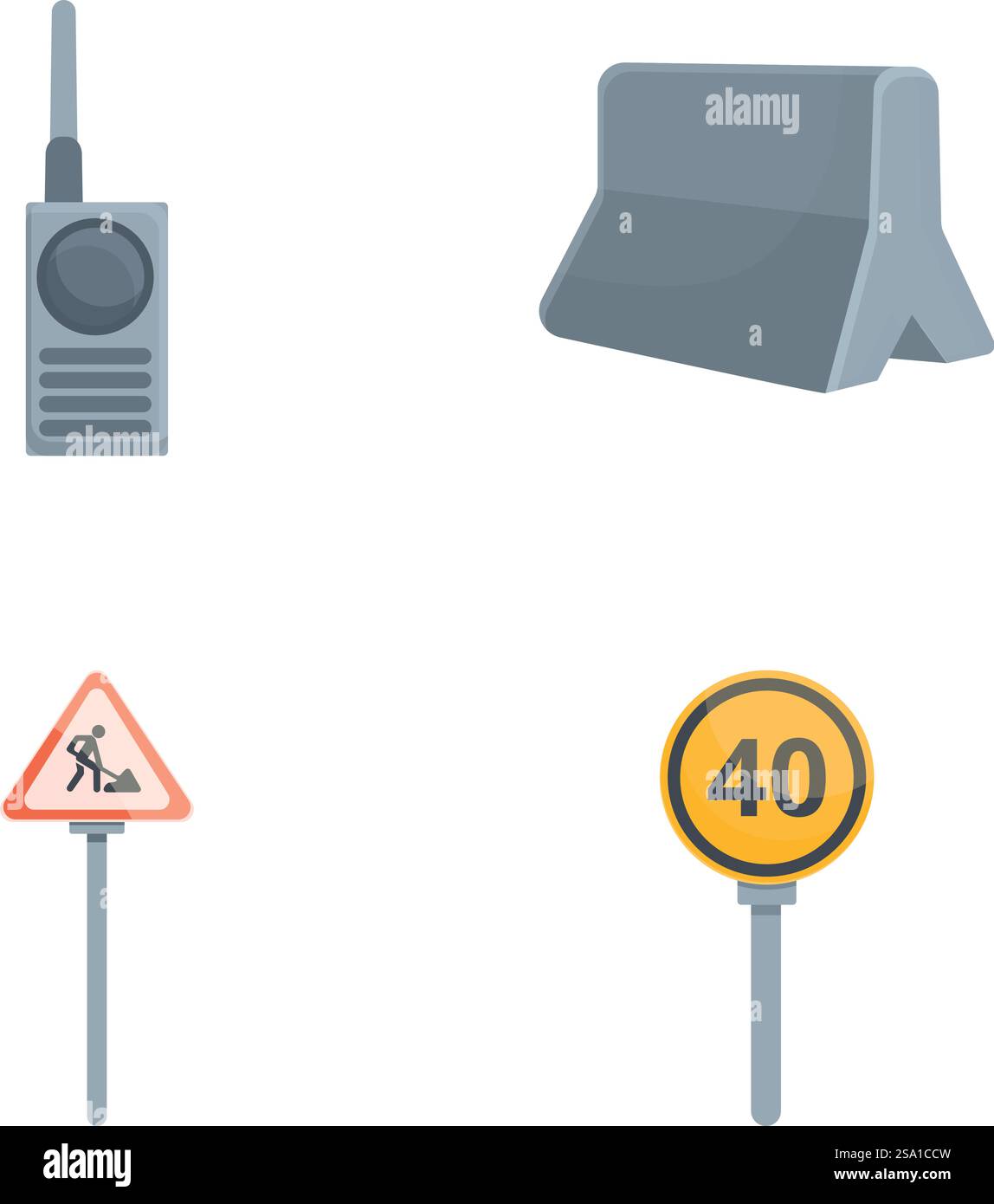 Road repair icons set cartoon vector. Equipment for road reconstruction ...