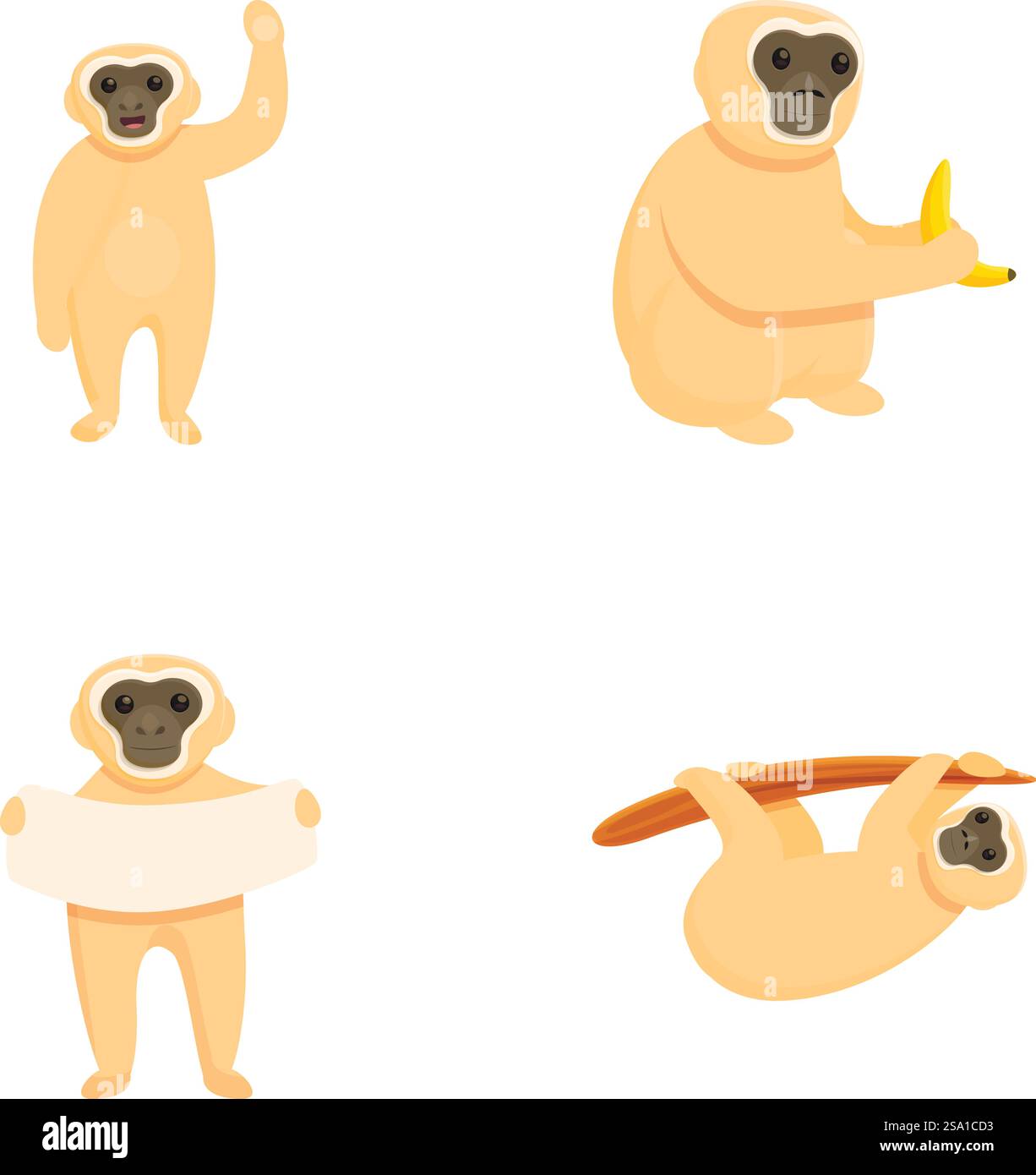 Cute gibbon icons set cartoon vector. Gibbon primate, mammal. Monkey ...