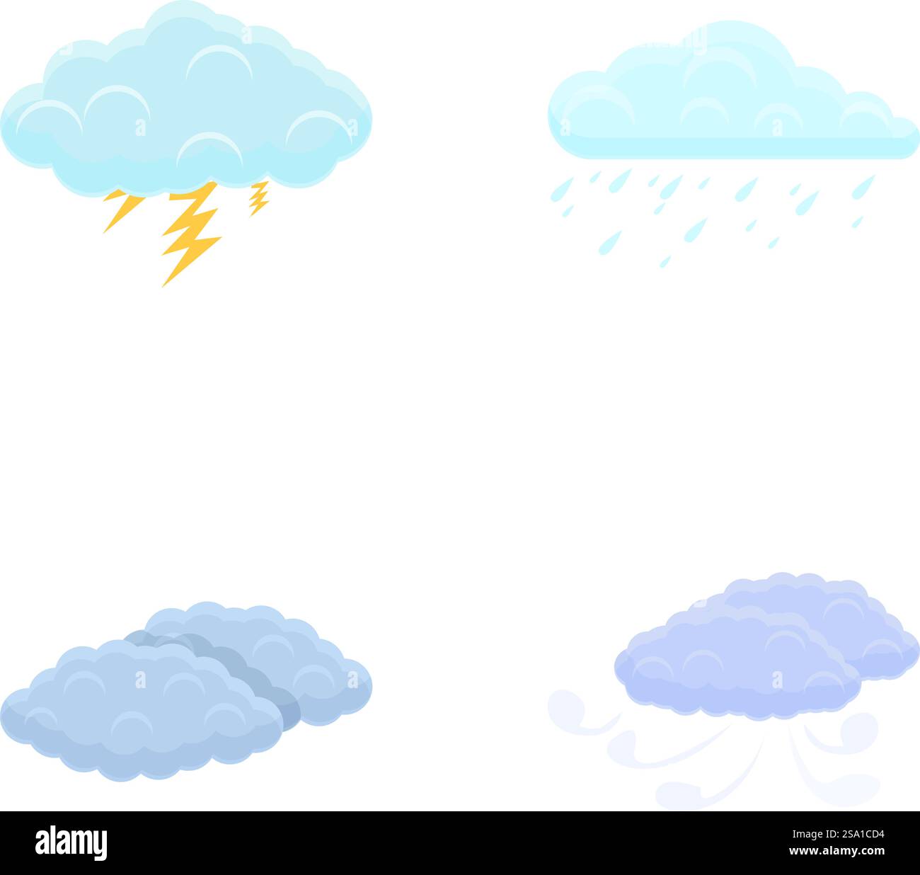 Weather icons set cartoon vector. Various cloud with rain, thunderstorm ...