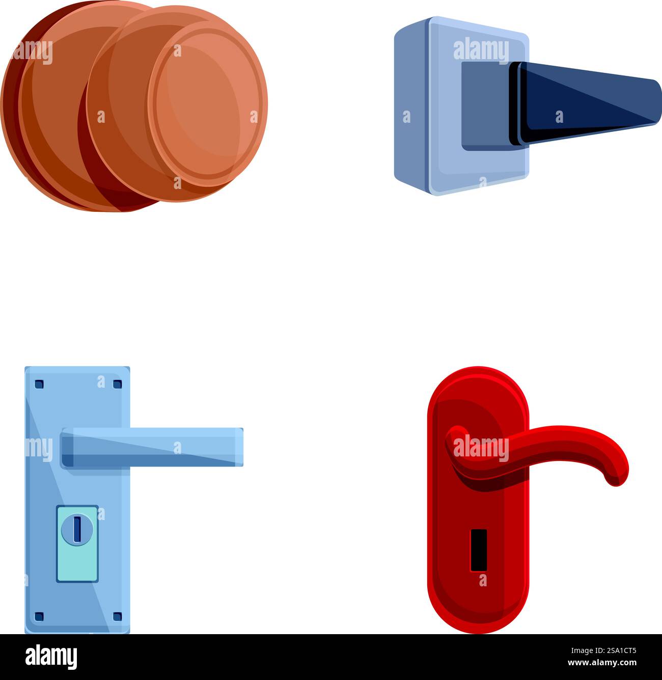 Door handle icons set cartoon vector. Handle for entrance and interior ...